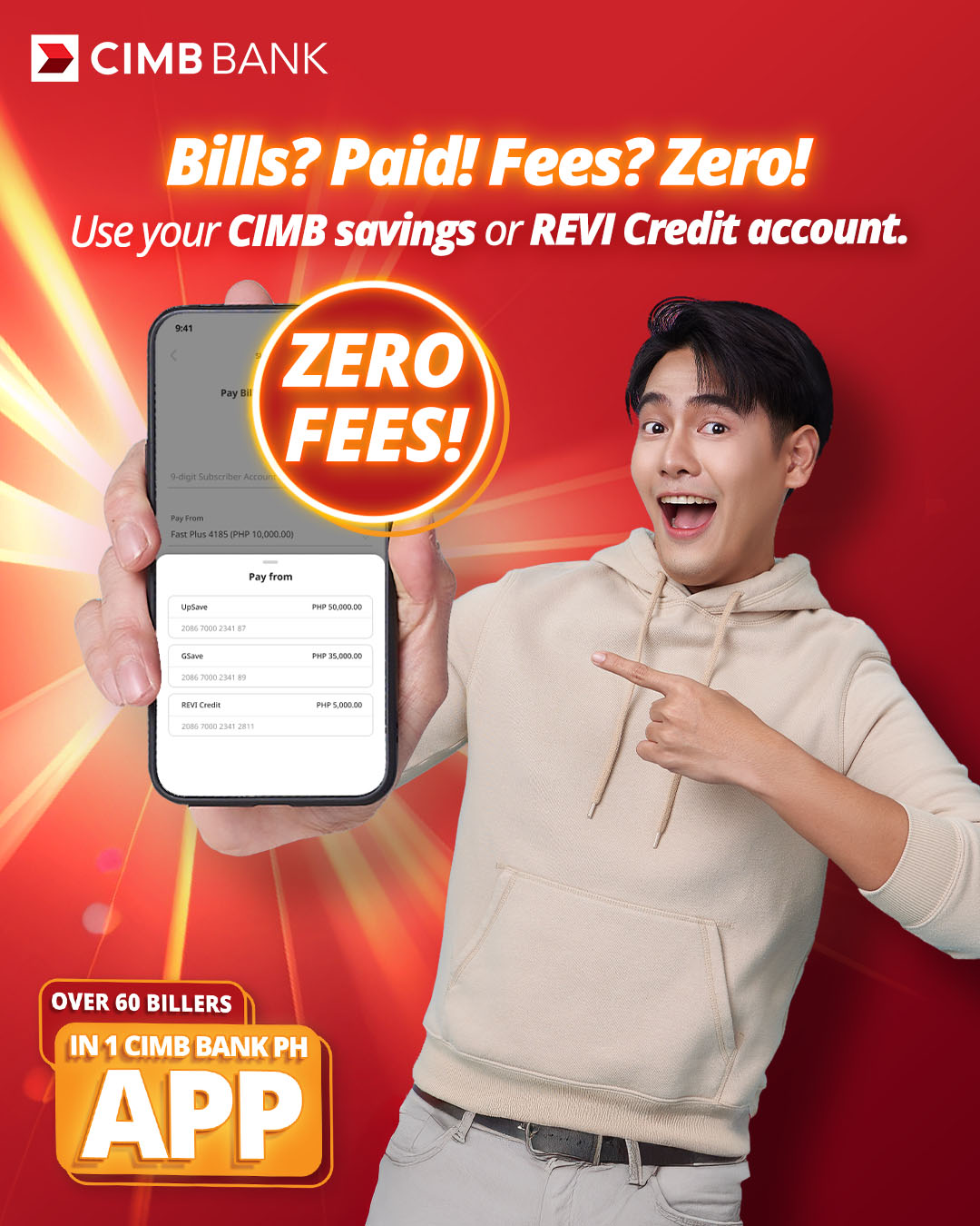 Enjoy zero fees when you pay your bills on the CIMB mobile app